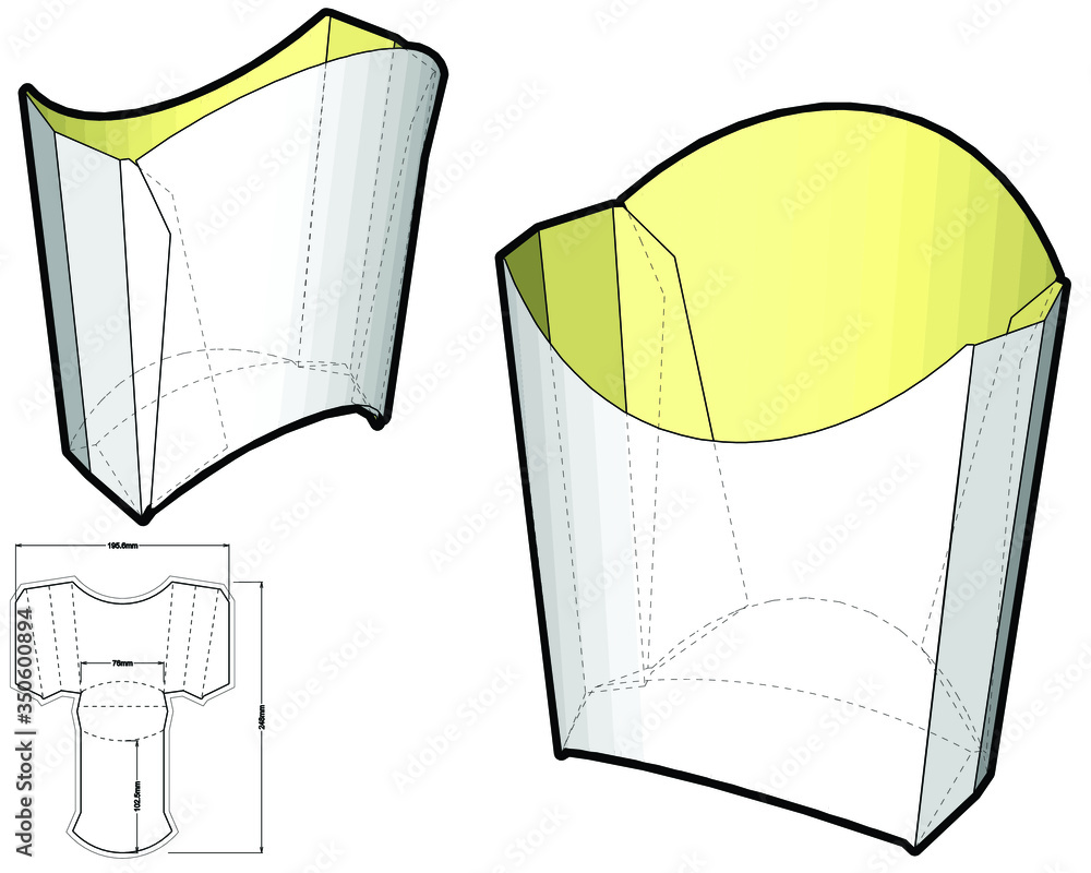 French Fries Disposable Paper Box and Die-cut Pattern. The .eps file is ...