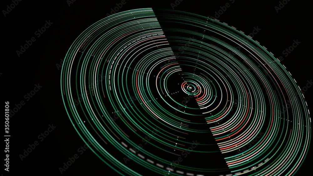 Futuristic neon disk. Animation. Digital disk with circular radius with neon lines on black ...