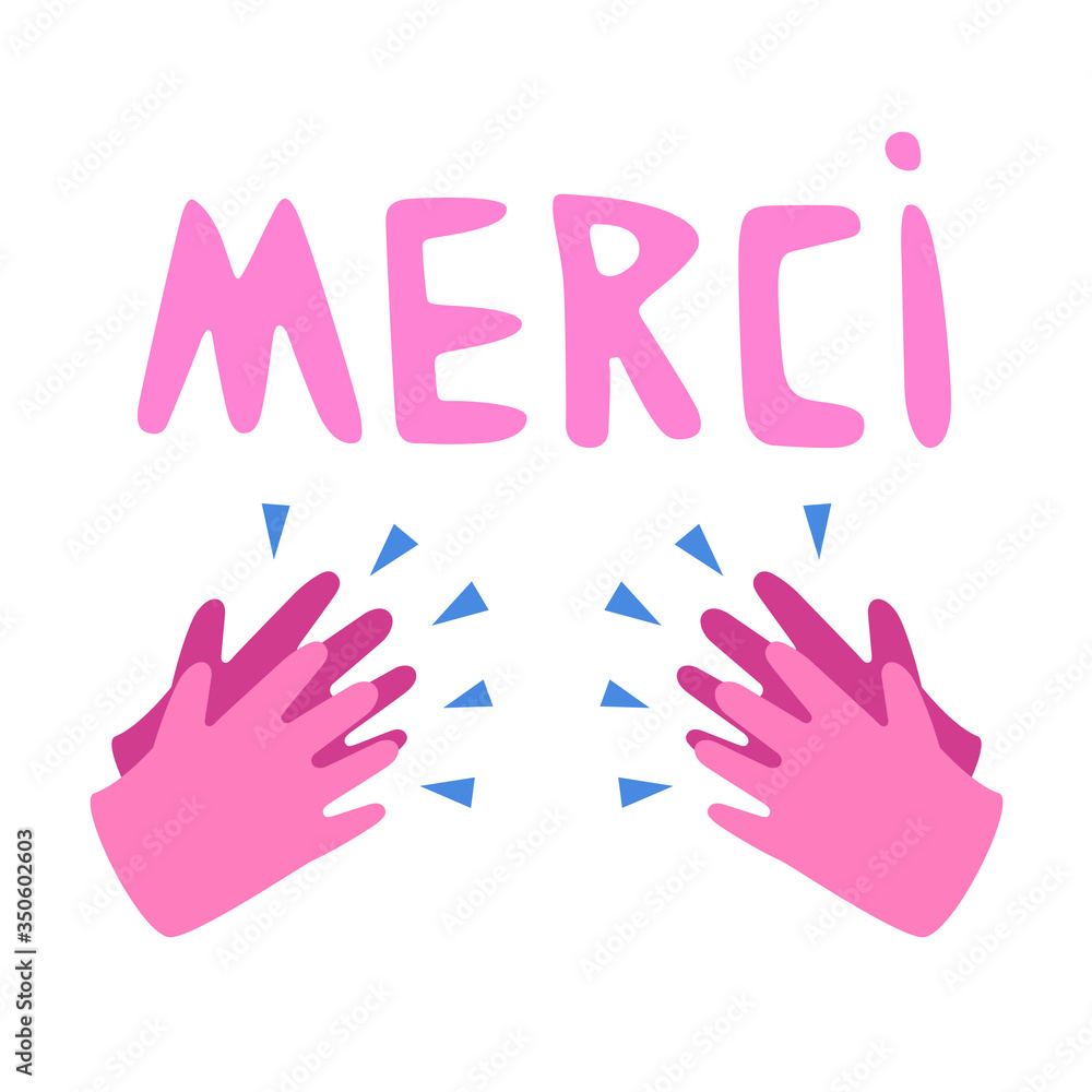 Merci with clapping hands for your help, symbol, sticker template ...