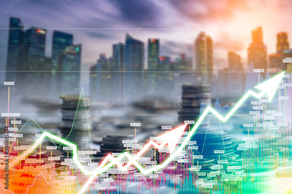 Stock market digital graph chart on LED display concept. A large ...