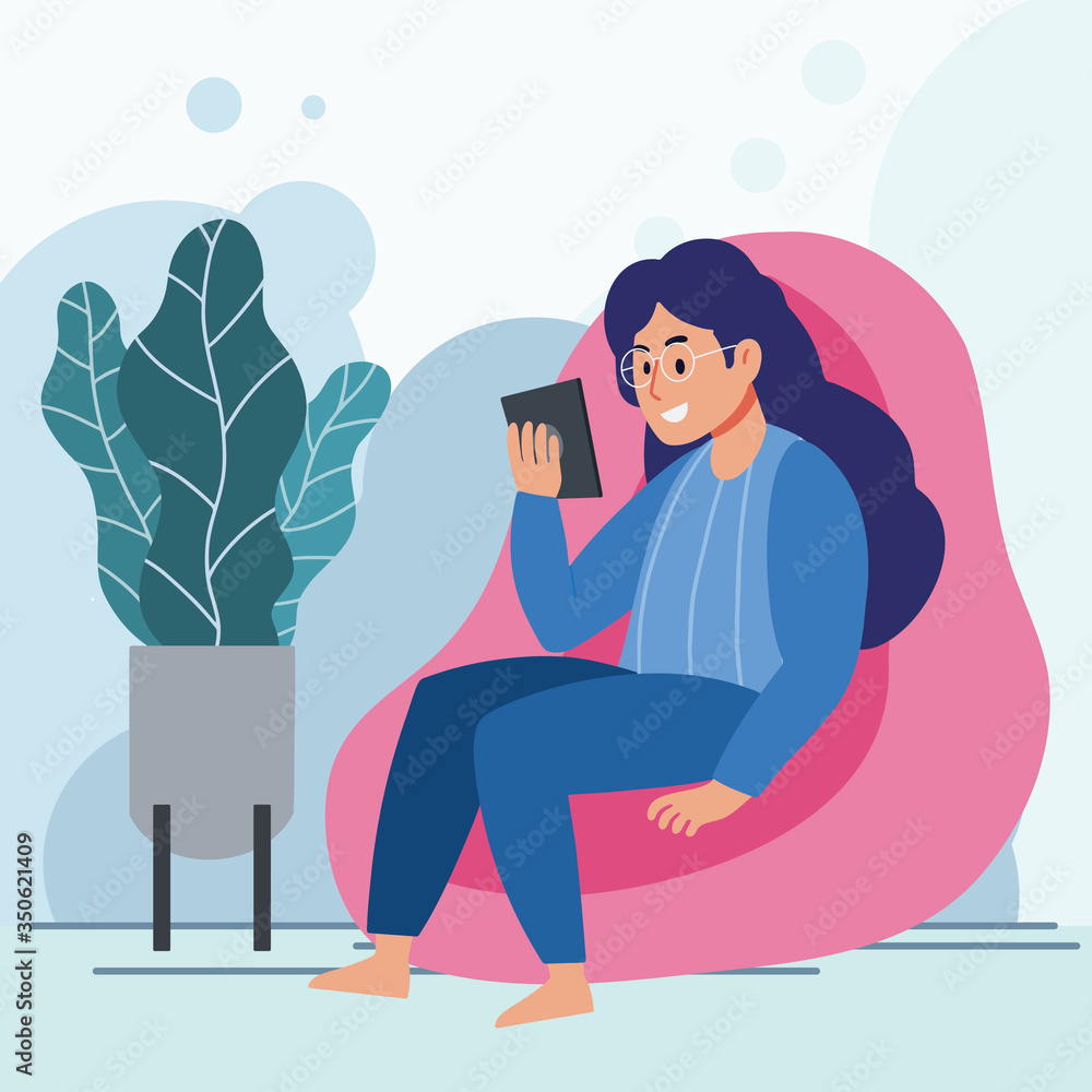 Sedentary lifestyle. Women sitting relaxing lazy working , reading ipad ...