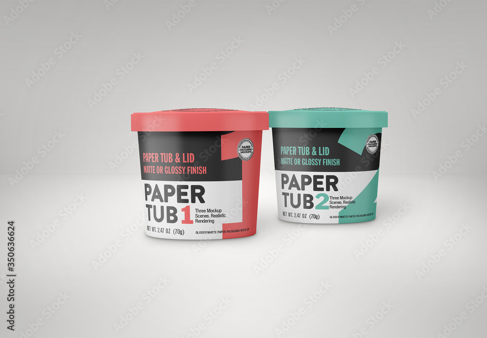 2 Glossy or Matte Paper Tubs with Lids Mockup Stock Template | Adobe Stock