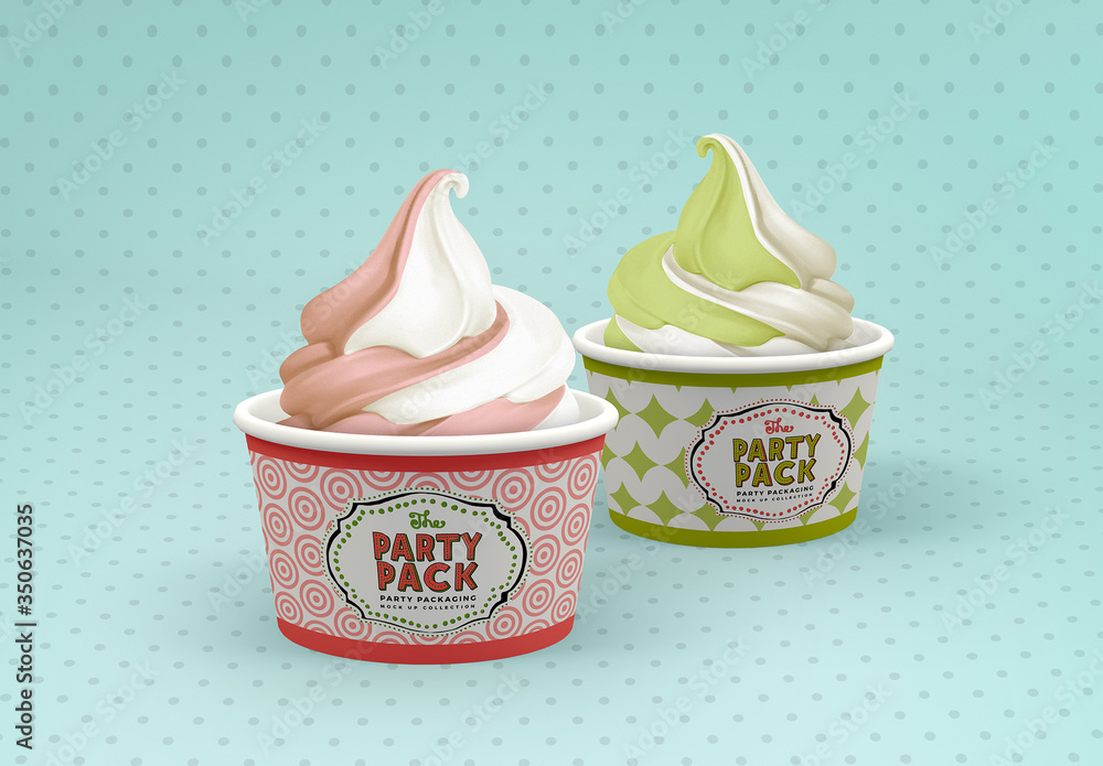 2 Party Ice Cream Paper Cups Mockup Stock Template | Adobe Stock