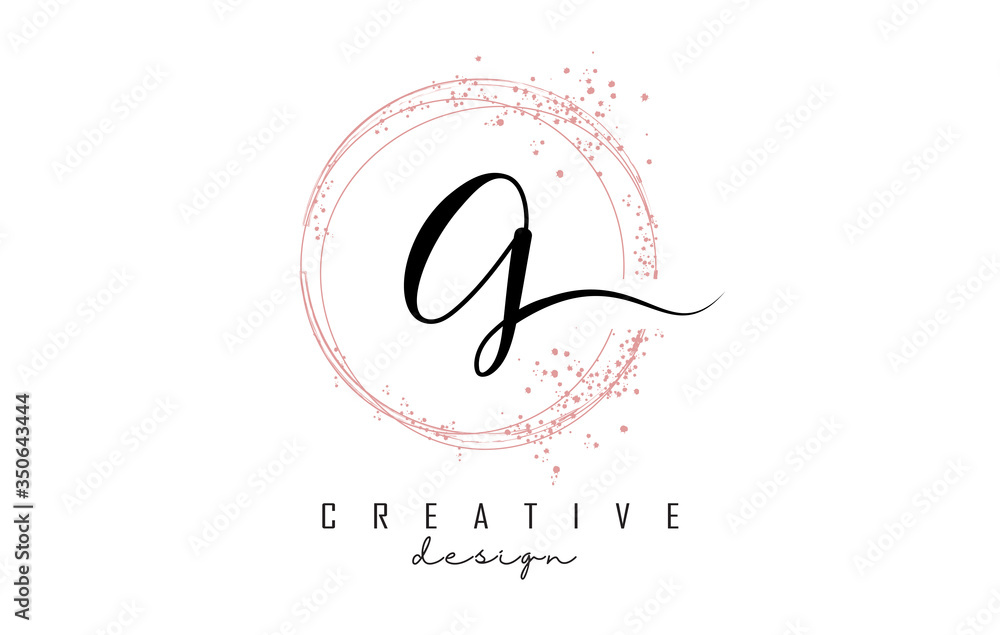 Sparkling circles and dust pink glitter frame for handwritten G letter ...