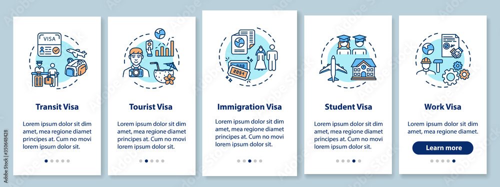 Visa onboarding mobile app page screen with concepts. Identification ...