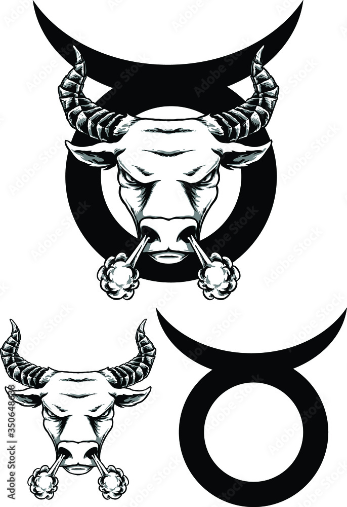 Black And White Taurus Zodiac With The Symbol Stock Vector Adobe Stock