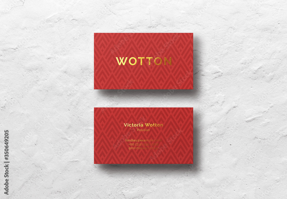 Red Business Card Mockup Gold Foil Stock Template | Adobe Stock