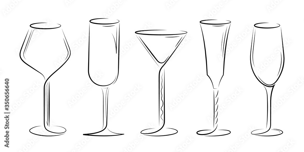 Set of stylized glasses on a white background. Isolated sketch ...
