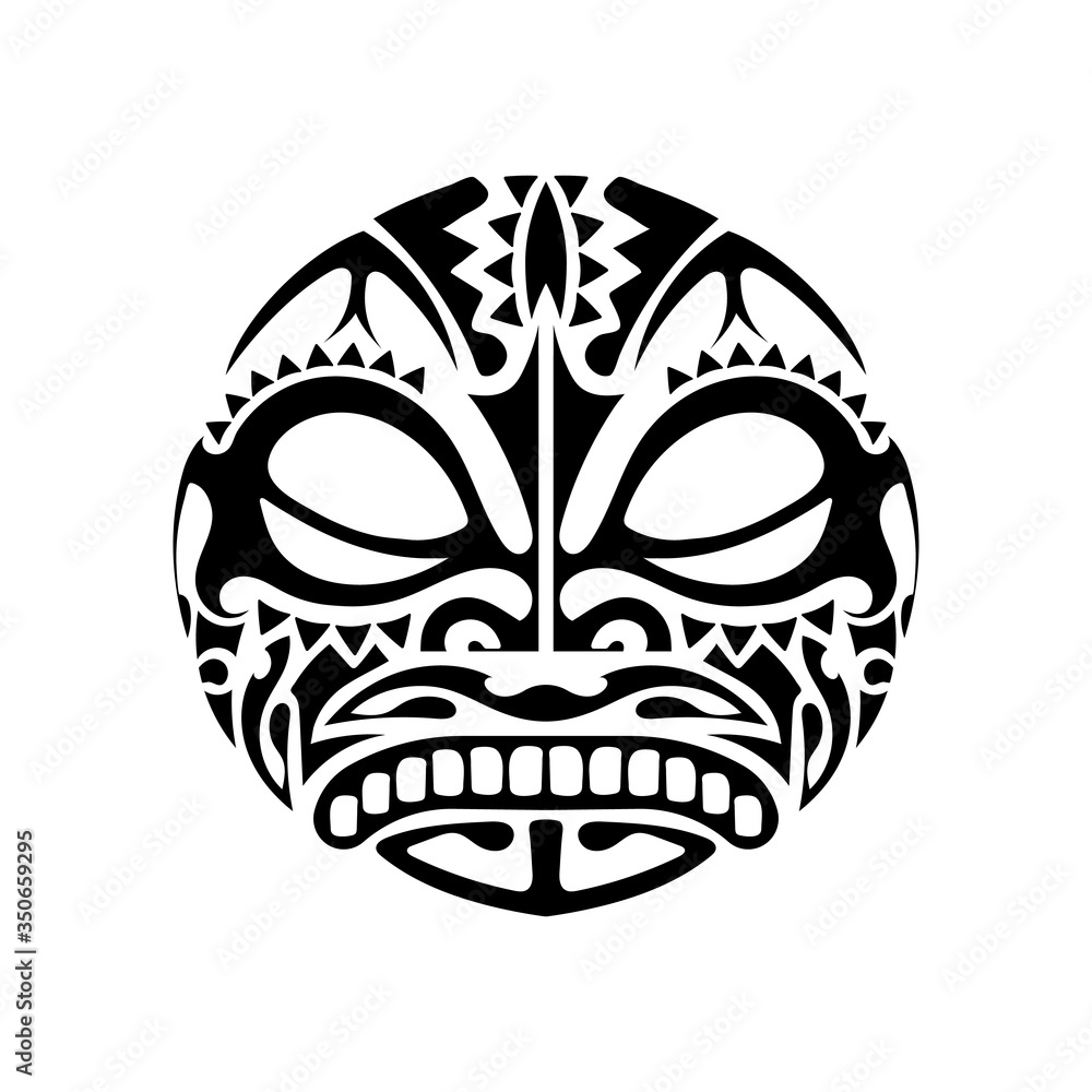 Polynesian style Tattoo design. Polynesian style mask. Isolated round ...