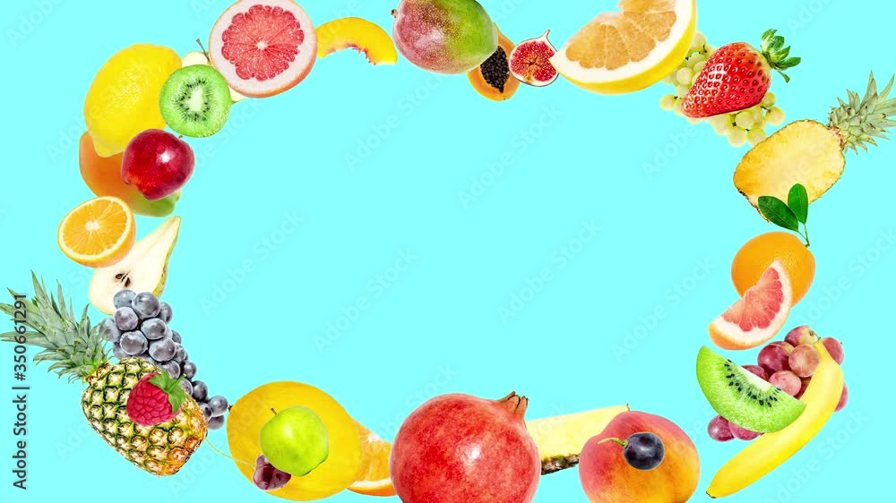 Creative 4k stop motion animation of many different tropical fruits ...