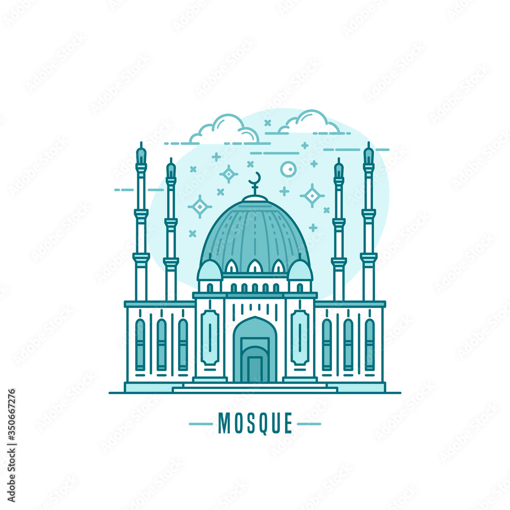 Mosque - Islamic logo. Religion icon in simple line art style outline ...
