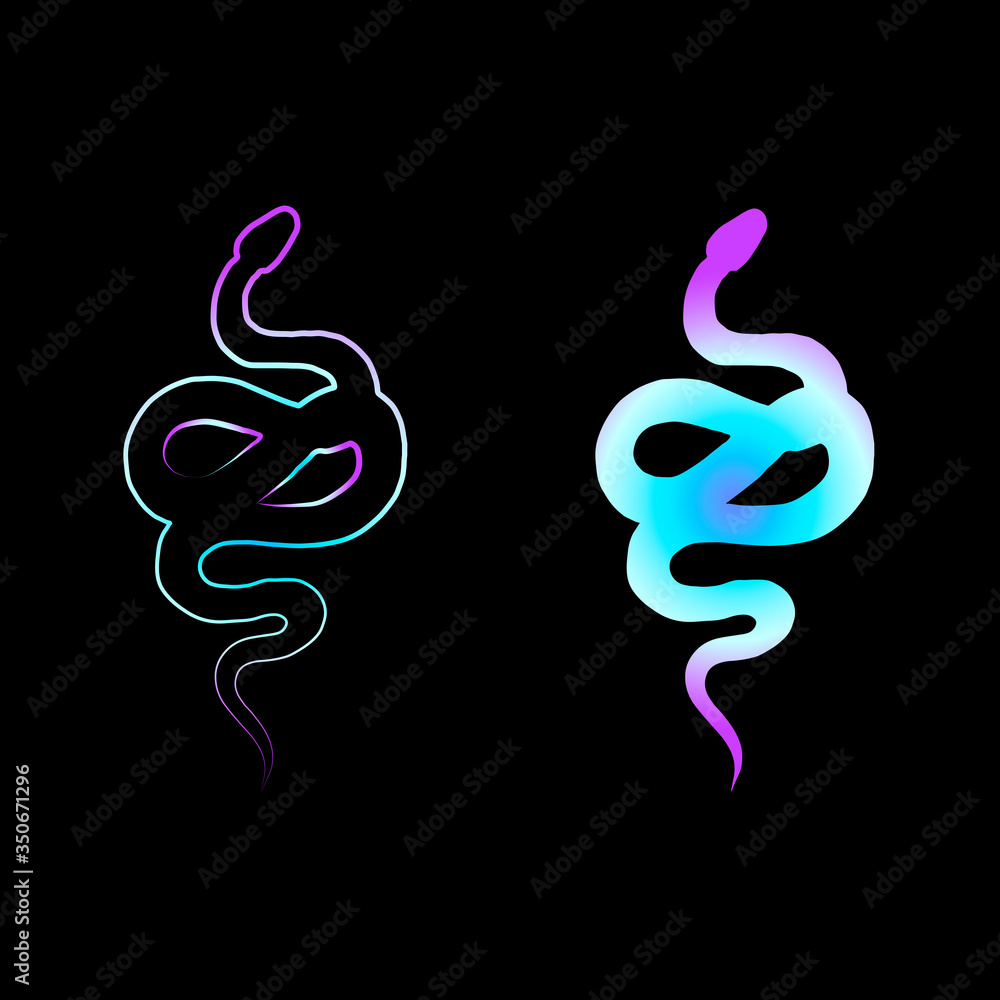 Neon snake silhouette design and snake outline silhouette - vector set ...