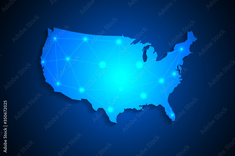 United States map on network connection, blue USA map, vector Stock ...