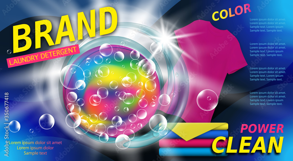 Laundry detergent for color fabric. Bright package design for Washing ...