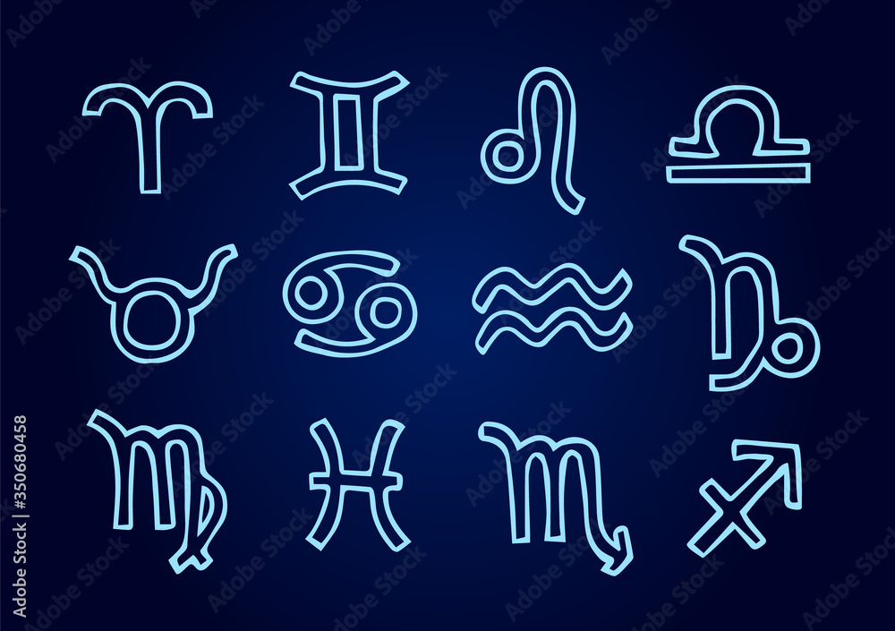Zodiac signs and symbols. Astrology, horoscope sign, graphic design ...