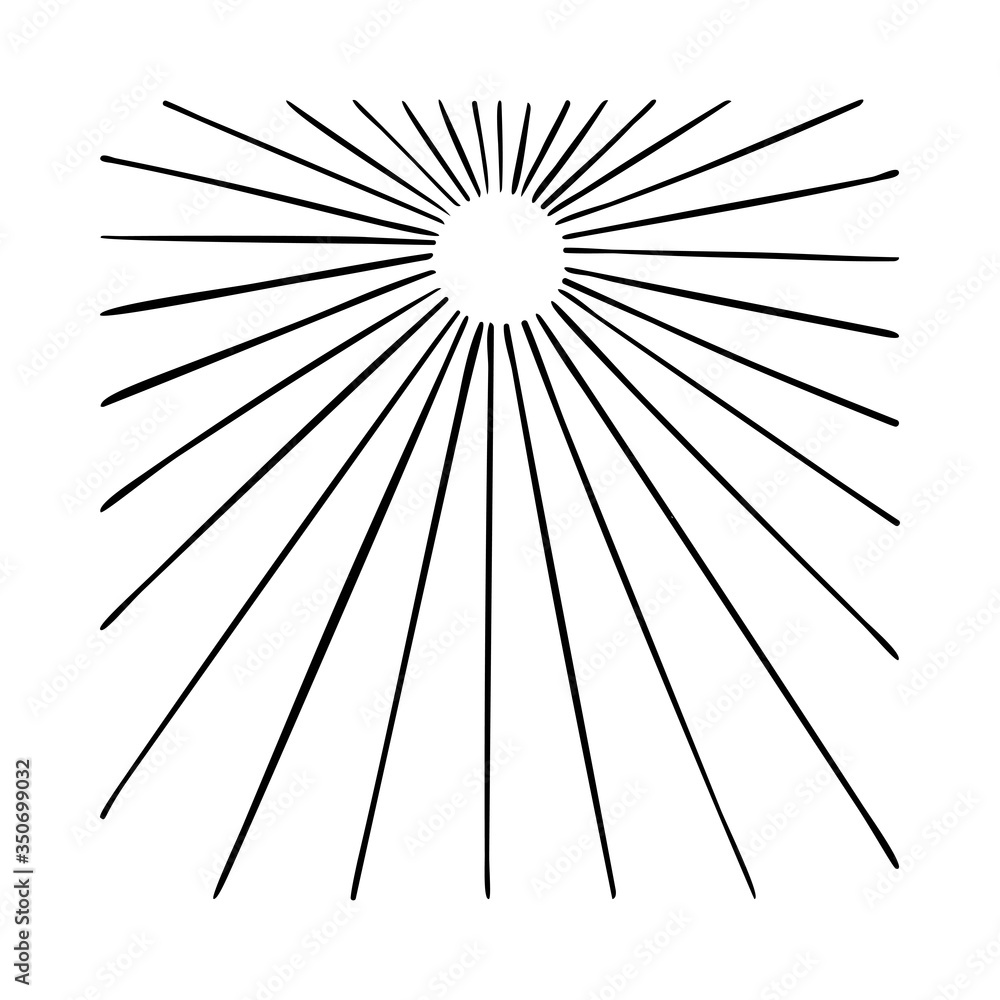 Sunburst. Hand drawn light rays vector illustration. Sunburst design ...