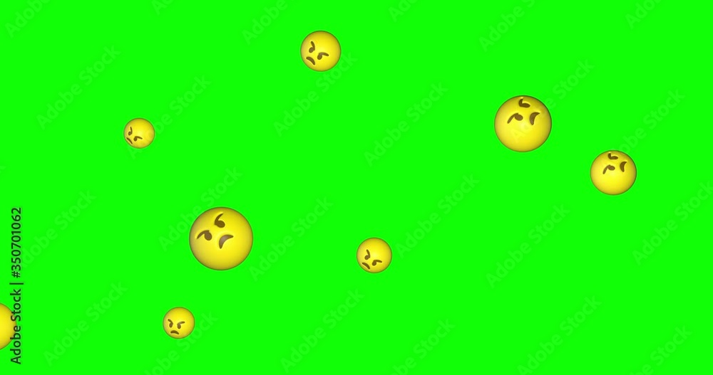 Rain of emojis angry falling on green screen background. Mad emoticons ...