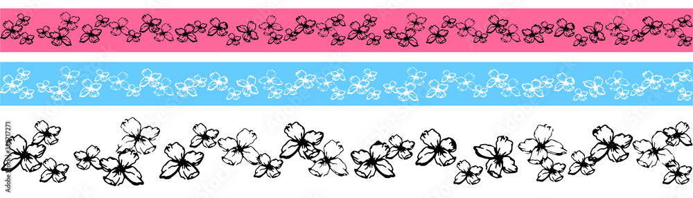 Seamless border with flower outline illustration for decoration of ...