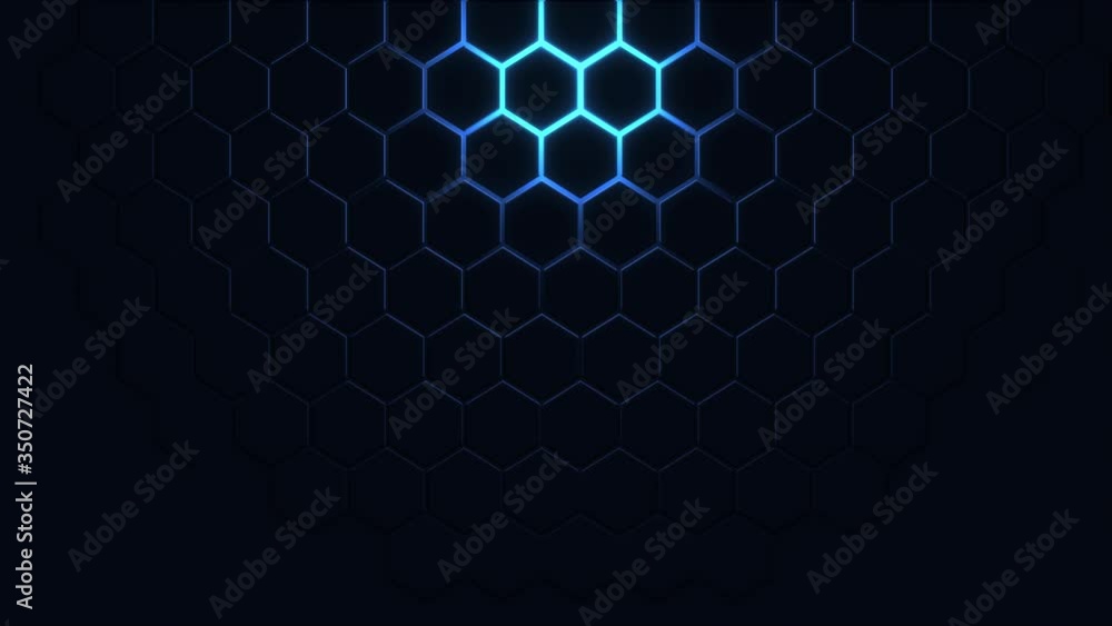 Dark tech abstract hexagon animation with blue neon light. Glowing ...