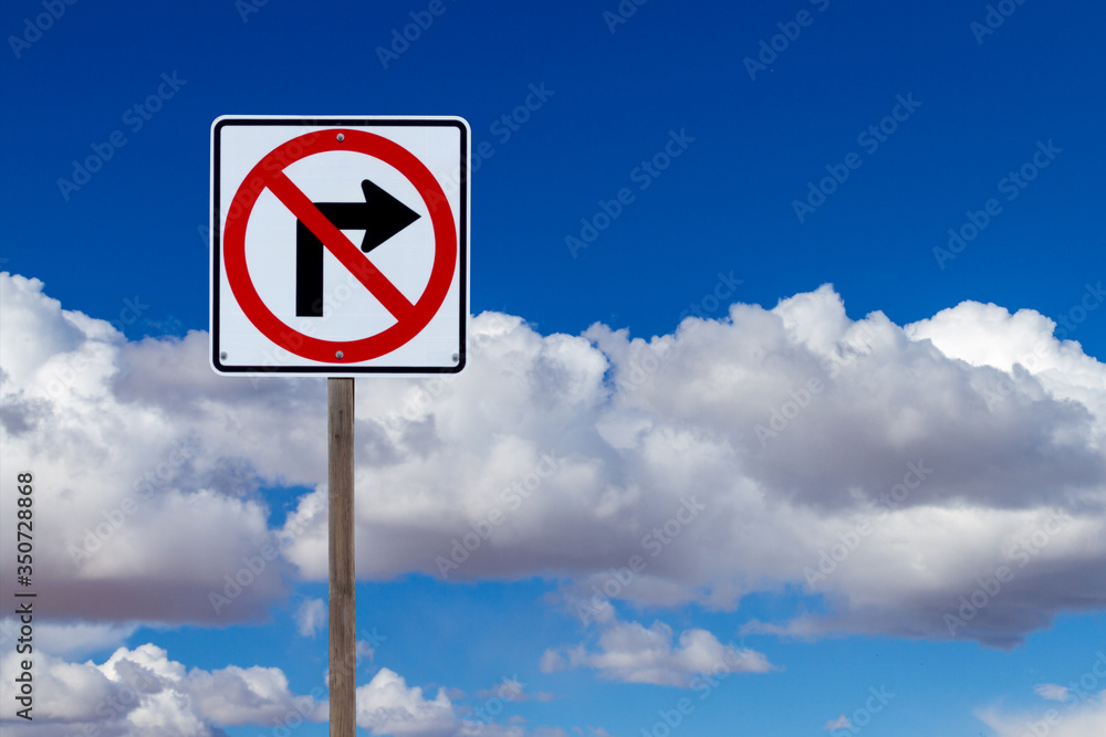 No Right Turn Street Sign with a cloud sky background Stock Photo ...