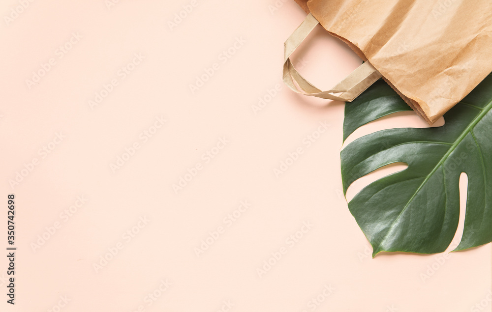 Eco-friendly bag on pink background. Zero waste home, plastic free ...