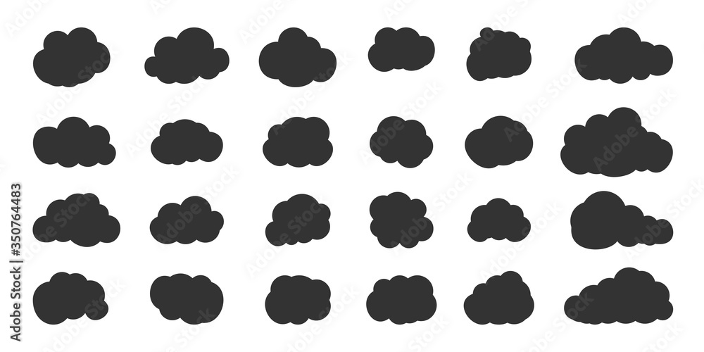 Black clouds set. Abstract glyph weather icon, different shape cloud ...