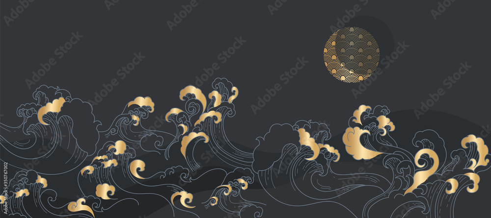 vector illustration of an abstract background Japanese golden wave in ...