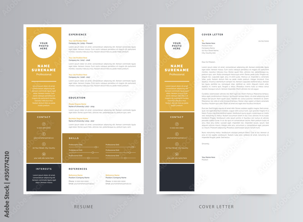 Professional Resume/CV And Cover Letter Template Design Stock Vector ...