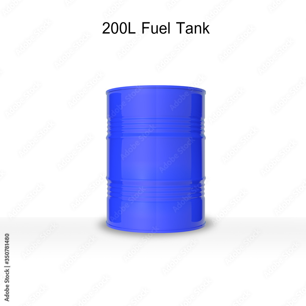 3D Render of Isolated 200 litter oil or fuel blue tank on White ...