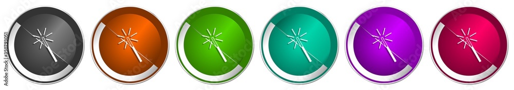 Magic wand icon set, silver metallic chrome border vector web buttons ...
