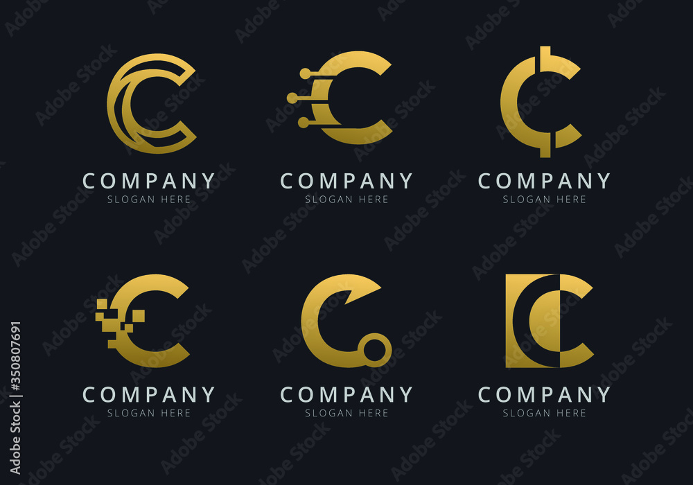 Initials C logo template with a golden style color for the company ...