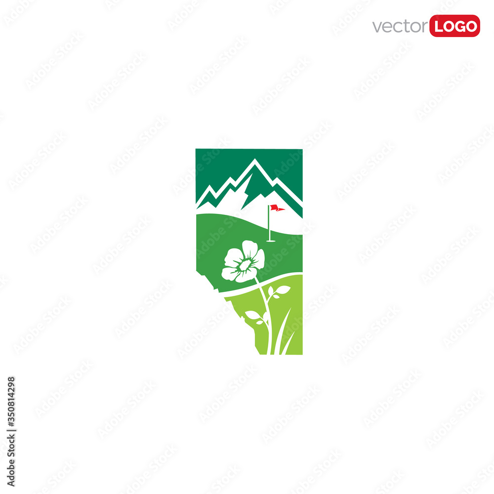 Alberta map with mountain and flower, Golf Logo Design Vector Template ...