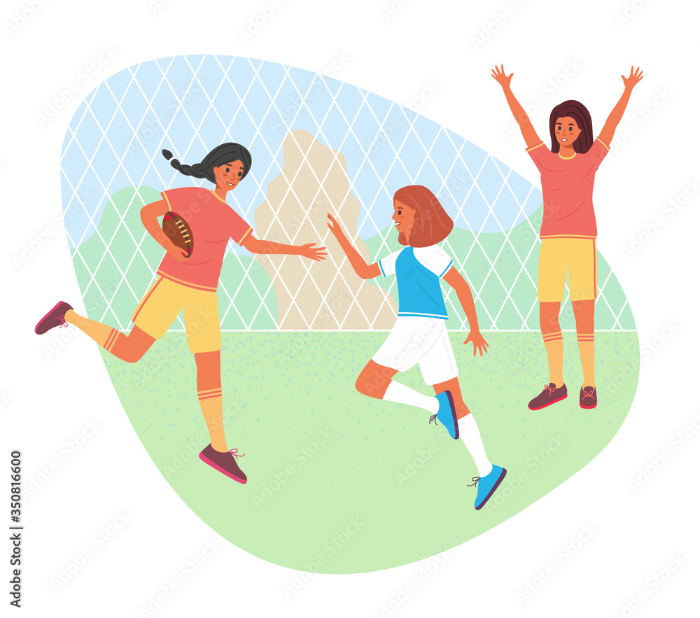 Women rugby competition, championship or training concept - three flat ...