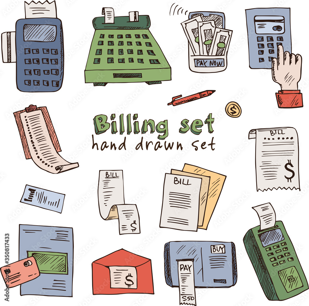 Billing hand drawn doodle set. Vector illustration. Isolated elements ...