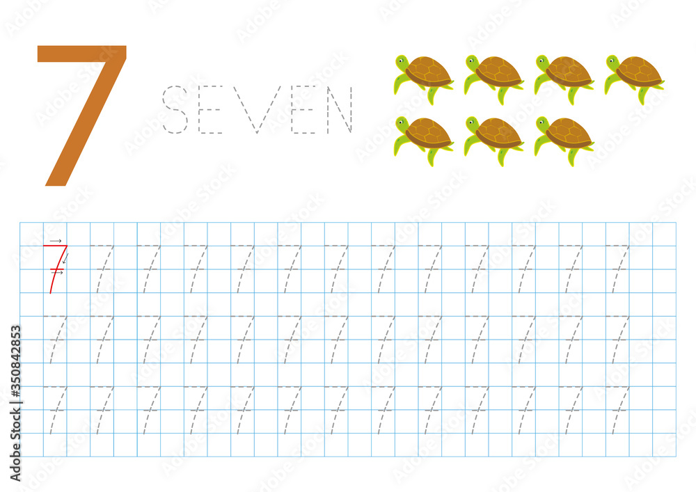 Number Seven, Pregrafism on numbers, Card for Learning to Write ...