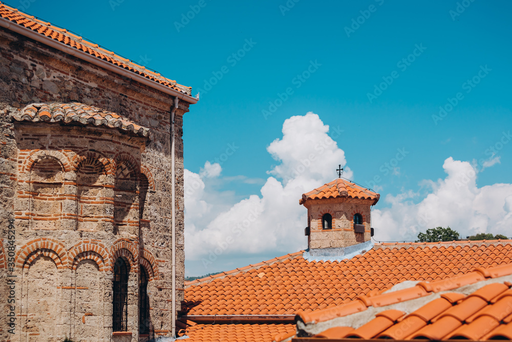 roof of the old church, orange roof tiles on houses in Greece, Greek ...
