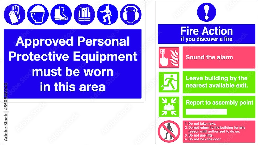 ppe & fire action signs Stock Illustration | Adobe Stock