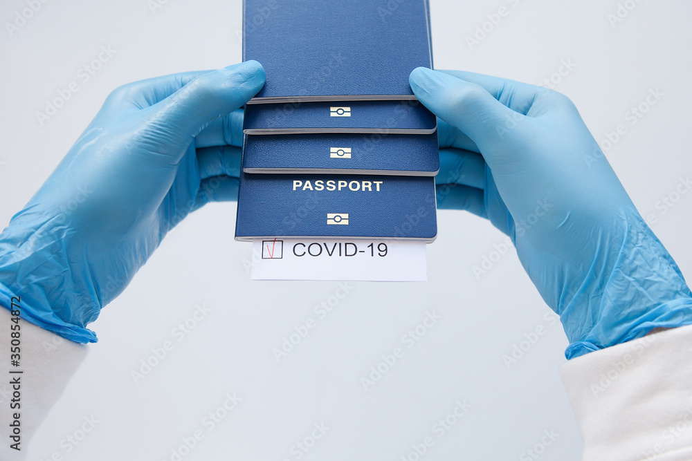 Immunity passport, risk-free certificate concept. Hands in medical ...