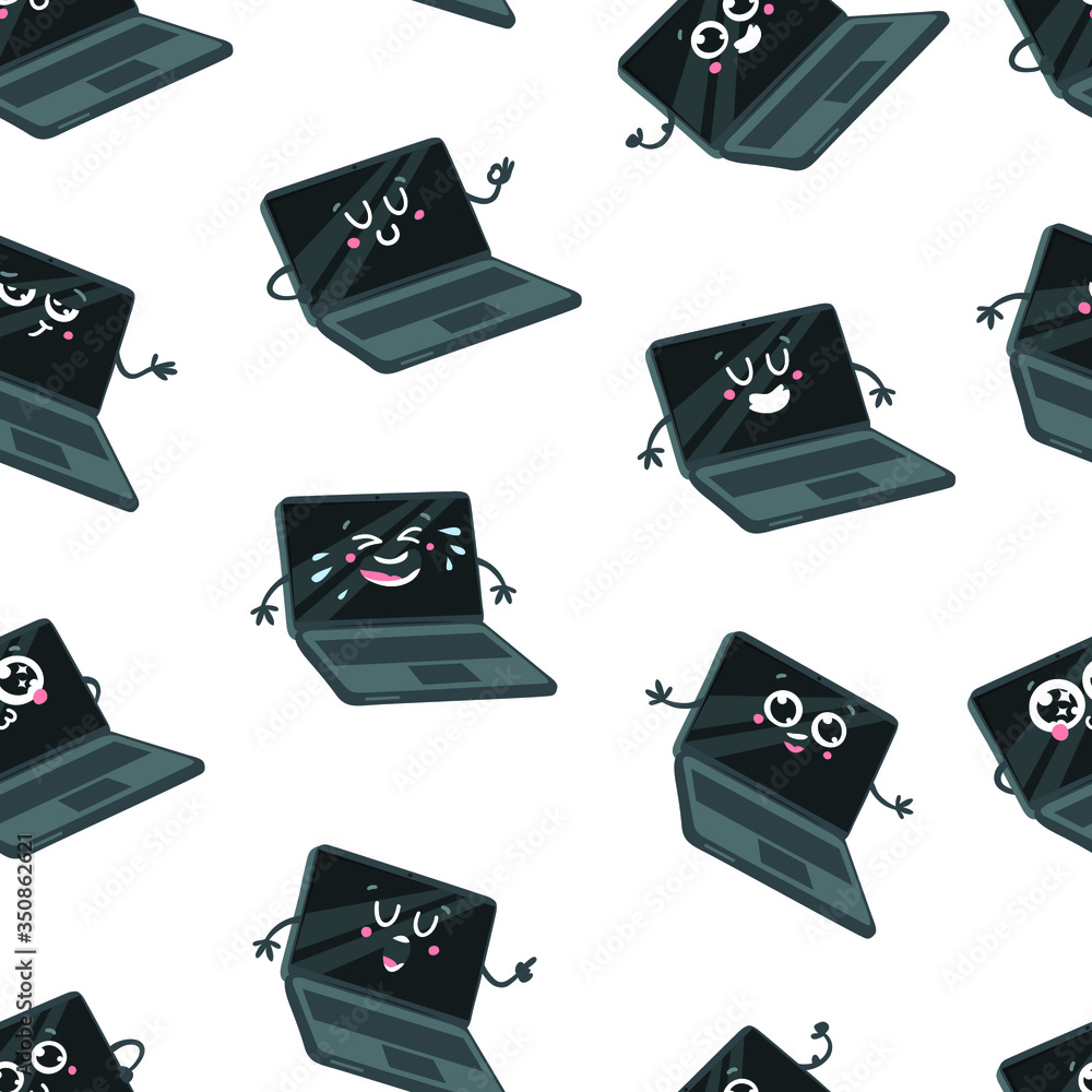 Cartoon drawing set of gadget emoji. Hand drawn emotional computer ...