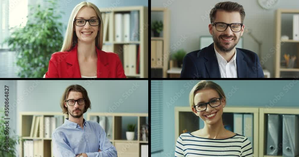 Close up portrait of diverse Caucasian office workers smiling in ...