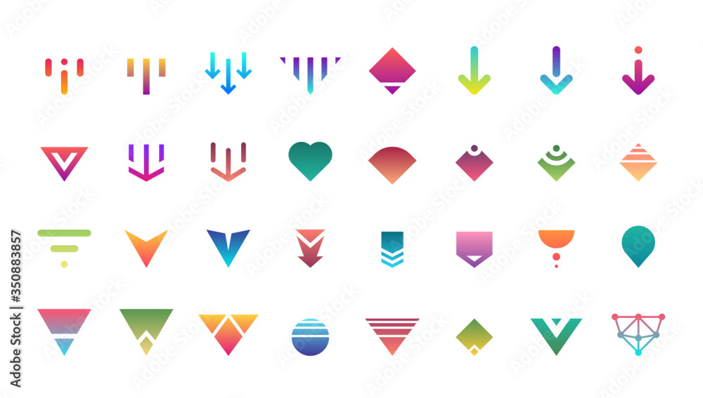 Swipe top down download icon scroll colored pictogram set isolated for ...