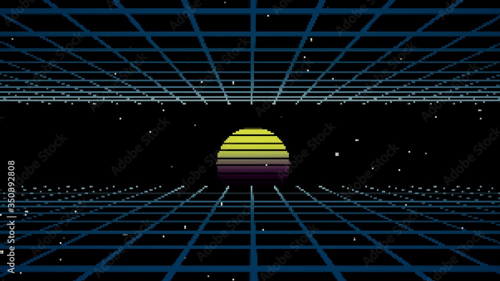 Retro cyberpunk style 80s game scene pixel art 8-bit sci-fi background ...