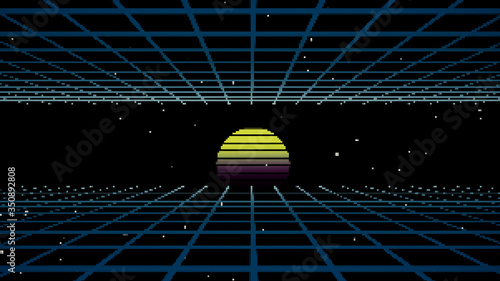 Retro cyberpunk style 80s game scene pixel art 8-bit sci-fi background ...