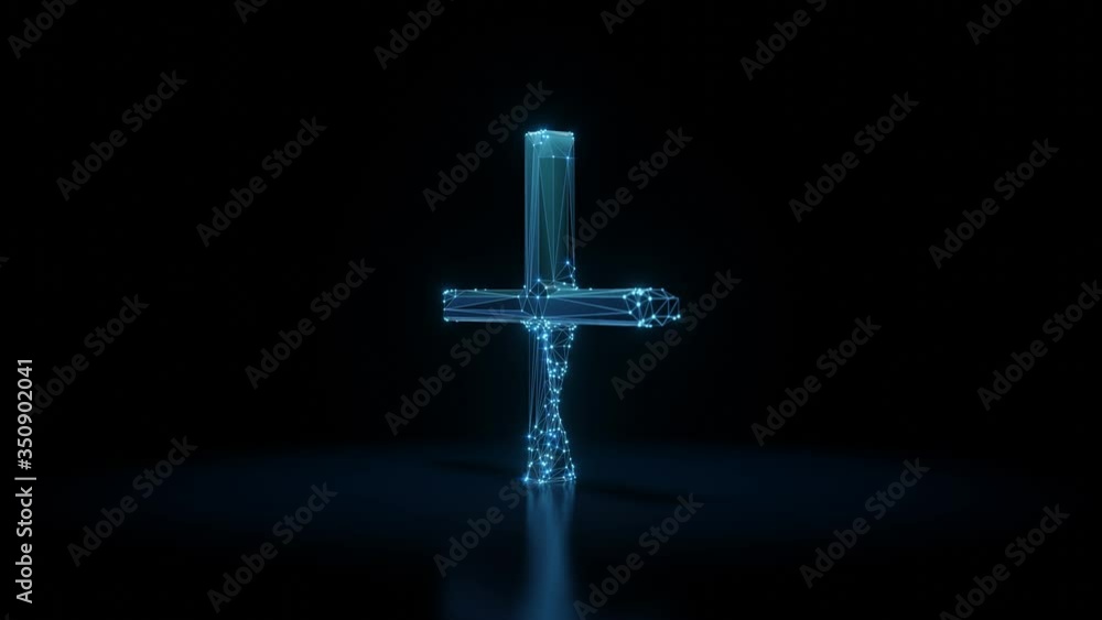 Vidéo Stock 3d rendering seamless loop 4k rotation wireframe neon glowing thin plus symbol with ...