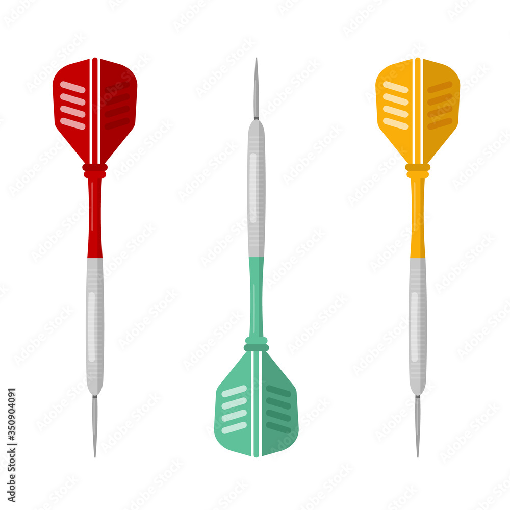 Red, Yellow and Green Darts Set Isolated on White Background. Dart ...