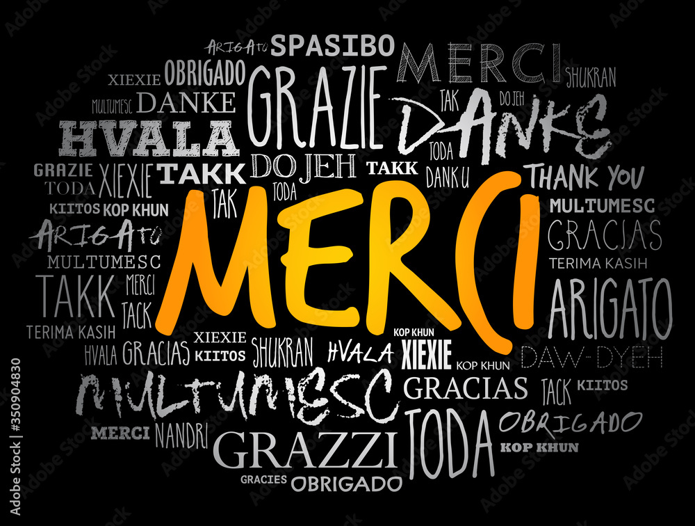 Merci (Thank You in French) Word Cloud background in different ...