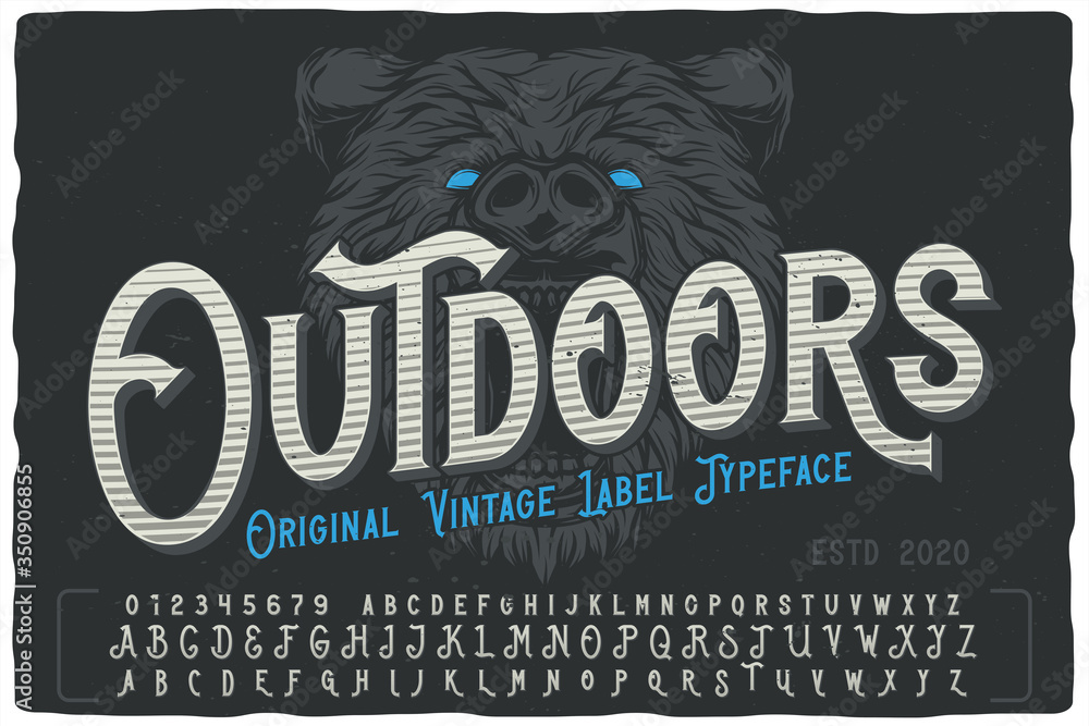 Vintage label font named Outdoors. Strong typeface with capital and ...