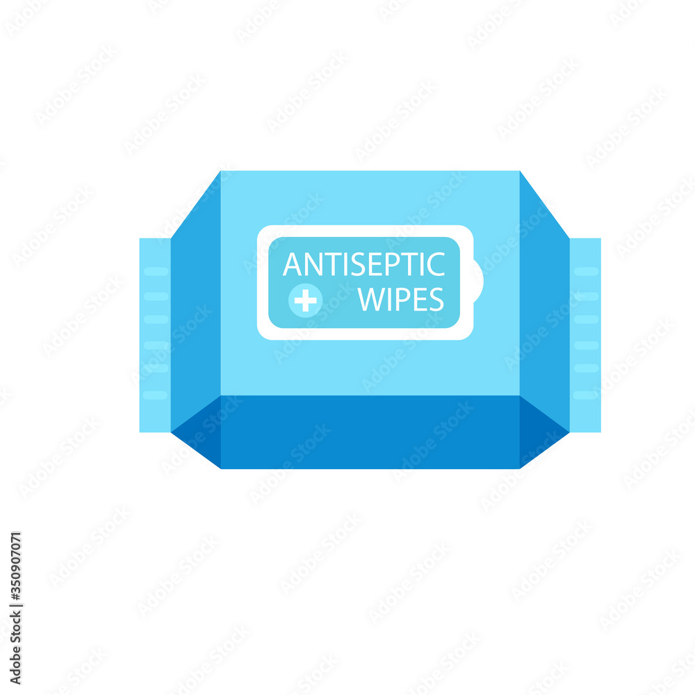 Antiseptic antibacterial wipes for hygiene, medical use. Packaging of ...