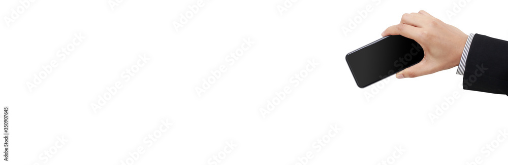 Woman hand holding and showing blank smartphone screen on isolated ...