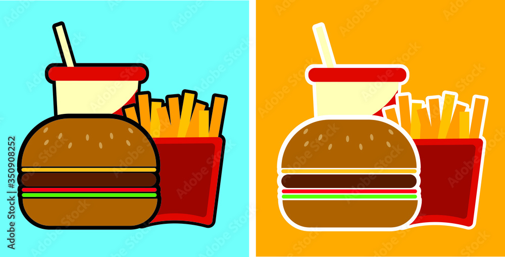 Fast food logo junk food American meal hamburger menu icons vector ...